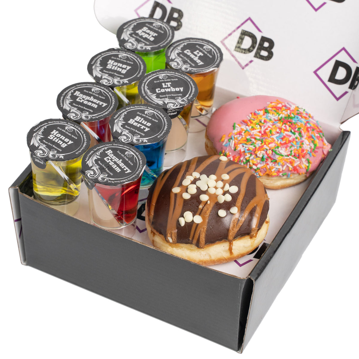 Donuts and 8 x Shots Box – Dessert Boxes